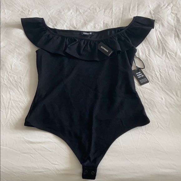 Express | Tops | Ribbed Ruffle Off The Shoulder Bodysuit Nwt | Poshmark